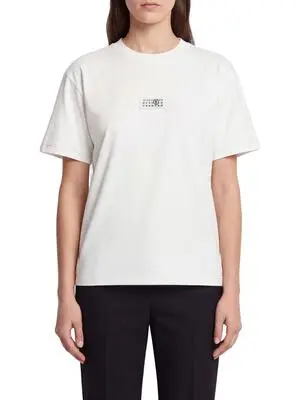 MAISON MARGIELA Crewneck Cotton T-shirt With Numeric Logo Print - Beige