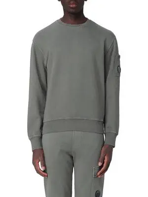 C.P. COMPANY Crewneck Cotton Sweatshirt With Sleeve Logo Patch - Grey