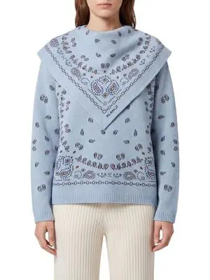 Alanui Crewneck Virgin Wool Jumper With Allover Bandana Pattern - Blue