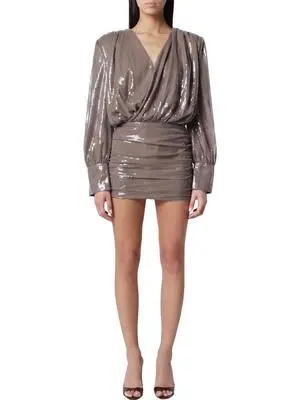 ROTATE BY BIRGER CHRISTENSEN Long-sleeved Sequin Mini Evening Dress In Recycled Polyester