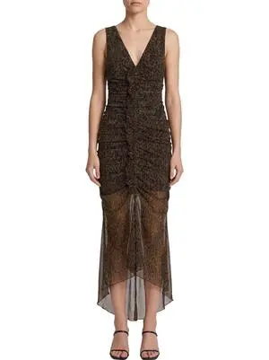 ROTATE BY BIRGER CHRISTENSEN Animalier Print Ruched Off-the-shoulder Midi Sheath Dress - Black