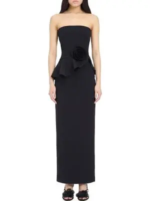 ROTATE BY BIRGER CHRISTENSEN Off-the-shoulder Crêpe Sheath Gown With Flower Detail - Black