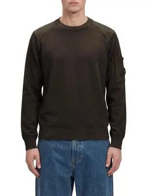 C.P. COMPANY Wool Crewneck Jumper With Long Sleeves And Patch Pocket - Brown