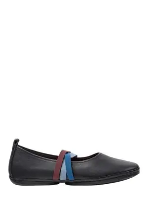 Camper Twins Multi Striped Leather Mary Jane Flats - Black