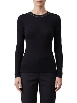 Brunello Cucinelli Long-sleeved Cotton T-shirt With Monili Embroidery Black