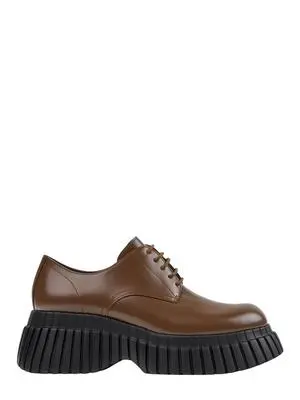 Camper Brushed Leather Derby Shoes With Medium Heel And Extralight Sole Brown