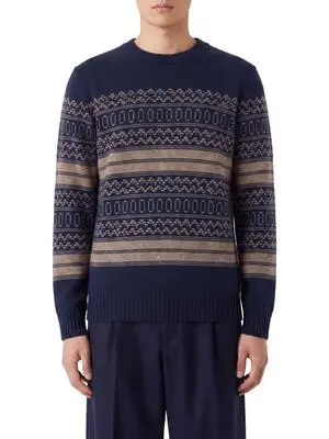 Brunello Cucinelli Jacquard Crewneck Sweater In Alpaca And Cashmere Blend - Blue