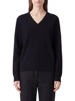 THE ROW V-neck Pure Cashmere Jumper With Long Sleeves - Black
