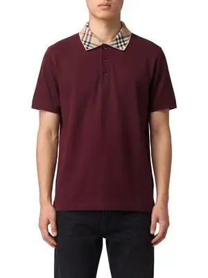 Burberry Cotton Polo Shirt With Check Pattern Collar - Wine