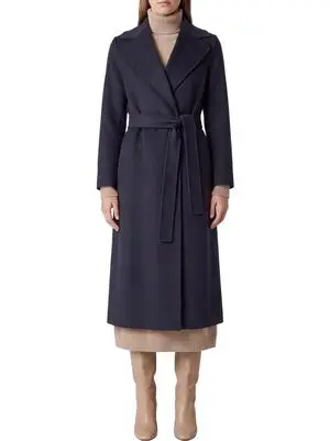 Max Mara Long Belted Pure Wool Robe Coat Ink