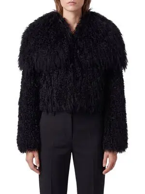 Attico Short Faux Fur Coat With Shawl Collar - Black