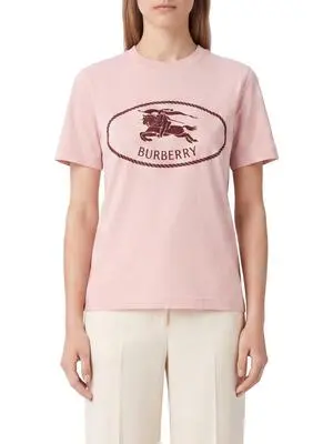 Burberry Crewneck Cotton T-shirt With Contrasting Ekd Logo Pink