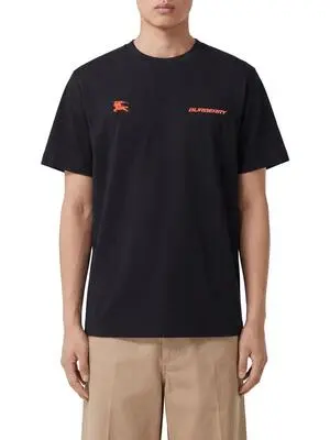 Burberry Cotton T-shirt With Graphic Print And Contrasting Logo - Black