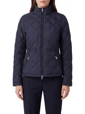 Burberry Quilted Nylon Short Puffer Jacket With High Neck And Contrast Logo - Navy