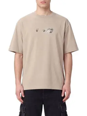 Off-White Cotton Crewneck T-shirt With Rear Arrow Logo Print - Beige