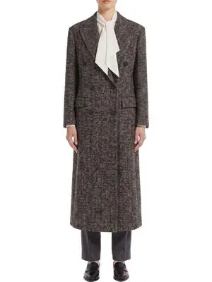 Tagliatore Chevron Pattern Double-breasted Long Wool Coat With Classic Lapels - Brown