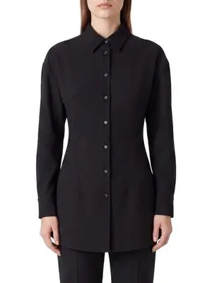 JIL SANDER Virgin Wool Slim Fit Shirt With French Collar - Black