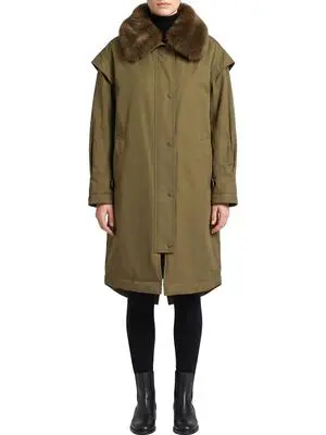 TWINSET Relaxed Fit Cotton Blend Parka With Fur Collar - Beige