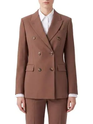 GOLDEN GOOSE Double-breasted Cropped Virgin Wool Blazer With Peak Lapels - Brown