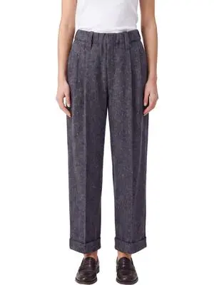 Brunello Cucinelli High-waisted Pleated Wide-leg Trousers In Tweed - Grey