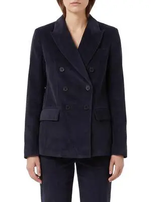 SEMICOUTURE Double-breasted Cropped Corduroy Blazer With Peak Lapels - Blue
