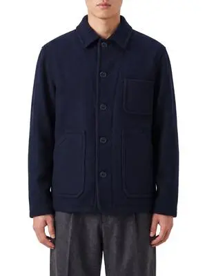 BROOKSFIELD Casual Wool Blend Shirt Jacket With Front Patch Pockets - Blue