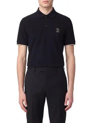 Brunello Cucinelli Short-sleeved Cotton Polo With Embroidered Logo - Black