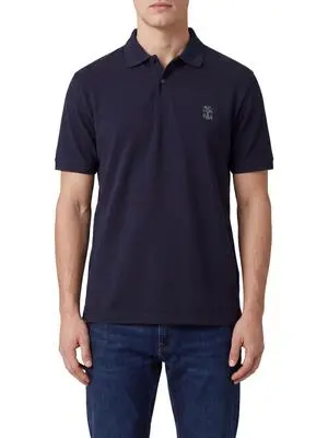 Brunello Cucinelli Short-sleeved Cotton Polo With Embroidered Logo - Blue