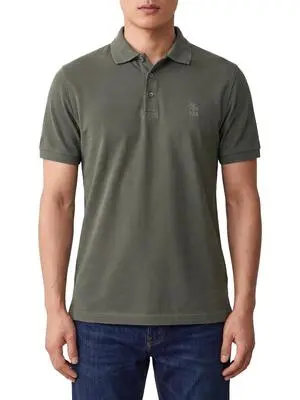 Brunello Cucinelli Short-sleeved Cotton Polo With Embroidered Logo - Grey