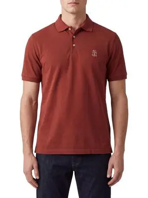 Brunello Cucinelli Short-sleeved Cotton Polo With Embroidered Logo - Red
