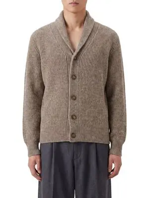 BROOKSFIELD Shawl Collar Ribbed Wool Cardigan With Buttons Beige