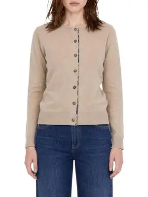 Barbour Barbour Crewneck Cardigan With Contrast Trim And Elbow Patches Beige