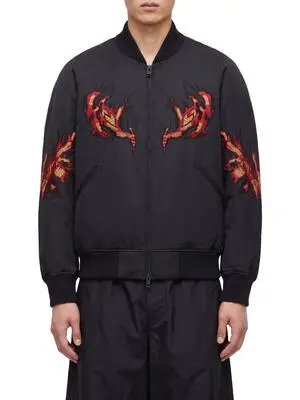 Y3 Nylon Bomber Jacket With Contrast Logo On The Back - Black