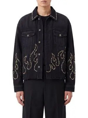 AMIRI Flames Print Denim Jacket With Stud Application
