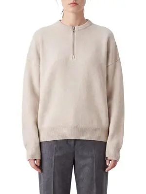 Extreme Cashmere Extreme Cashmere Half-Zip Crewneck Sweater In Cashmere-Blend Ivory