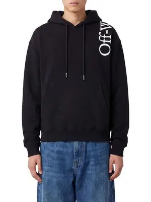 Off-White Relaxed Fit Cotton Hoodie With Printed Logo - Black