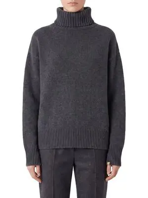 Extreme Cashmere Dropped Shoulder Turtleneck Jumper In 100% Cashmere - Grey