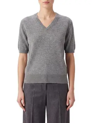 Extreme Cashmere Short-sleeved V-neck Jumper In Cashmere Blend - Grey