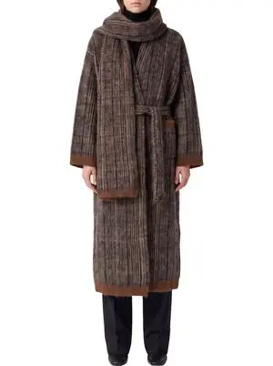 Brunello Cucinelli Long Tartan Merino Wool Robe Coat - Ivory
