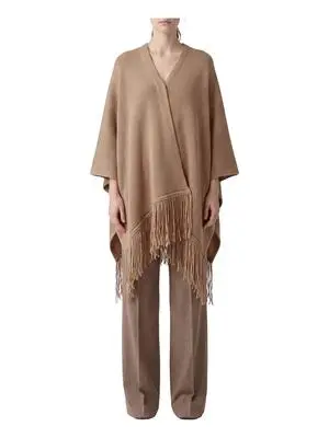 Max Mara Knee-length Wrap Cape In Wool And Cashmere - Brown