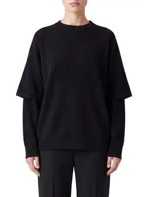 DARKPARK Dropped Shoulder Crewneck Sweater In Merino Wool And Cashmere - Black