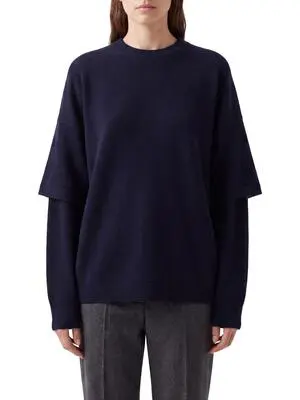 DARKPARK Dropped Shoulder Crewneck Sweater In Merino Wool And Cashmere - Blue