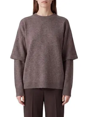 DARKPARK Dropped Shoulder Crewneck Sweater In Merino Wool And Cashmere - Brown