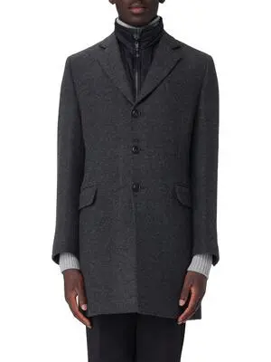 FAY Short Wool-blend Coat With Quilted And Removable Inner Vest - Brown
