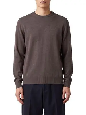 FAY Fay Pure Merino Wool Crewneck Jumper With Ribbed Trims Brown