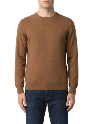 FAY Pure Merino Wool Crewneck Jumper With Ribbed Trims - Leather