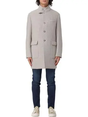 FAY Single-breasted Short Wool Coat With Iconic Metal Hook - Grey
