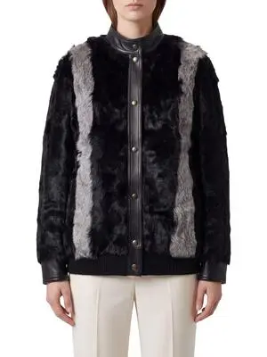 Valentino Garavani Bicolour Design Fur Jacket With Mandarin Collar - Black