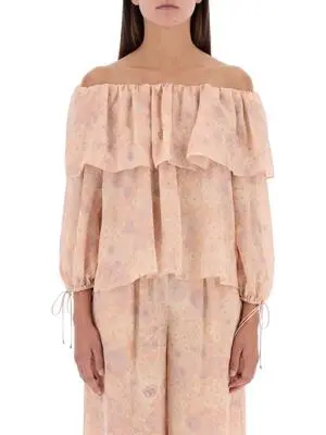 Chloé Floral Embroidered Silk Blouse - Pink