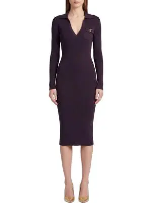 Elisabetta Franchi Ribbed-knit V-neck Midi Sheath Dress - Brown